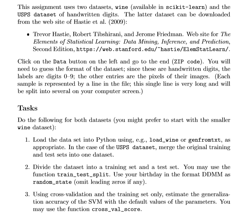 This assignment uses two datasets, wine (available in | Chegg.com