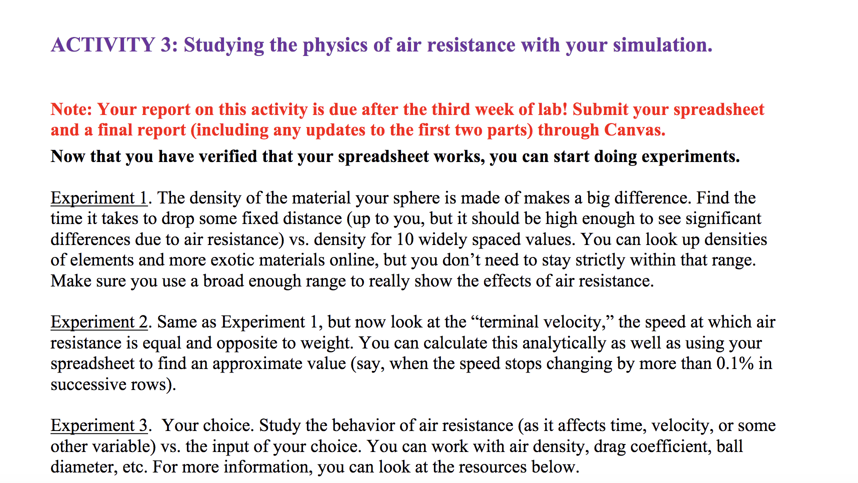 ACTIVITY 3: Studying the physics of air resistance | Chegg.com