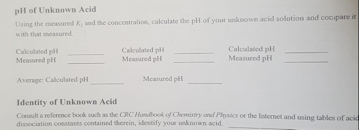 Solved Determination of pKa Values of Unknown Acid Third | Chegg.com