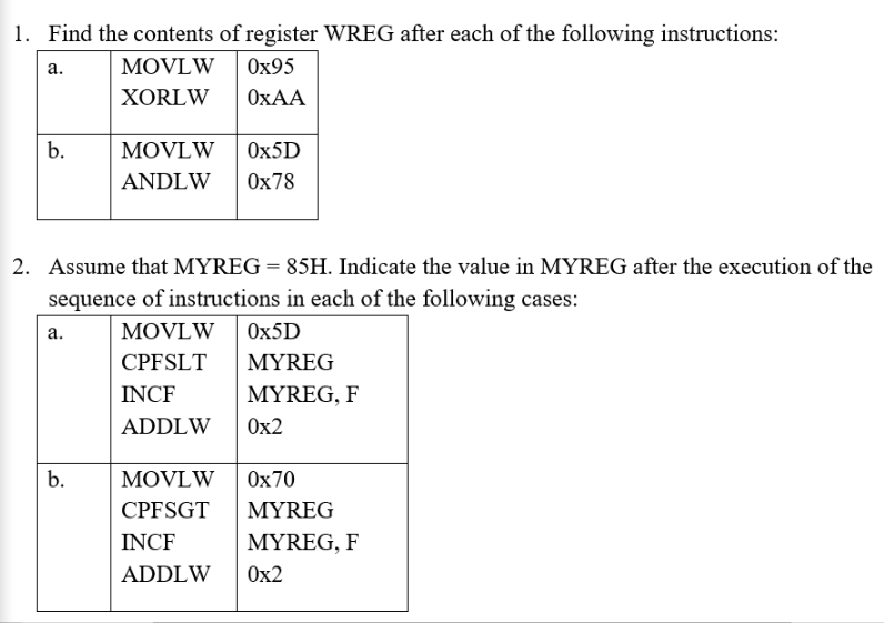 Solved 1. Find the contents of register WREG after each of | Chegg.com