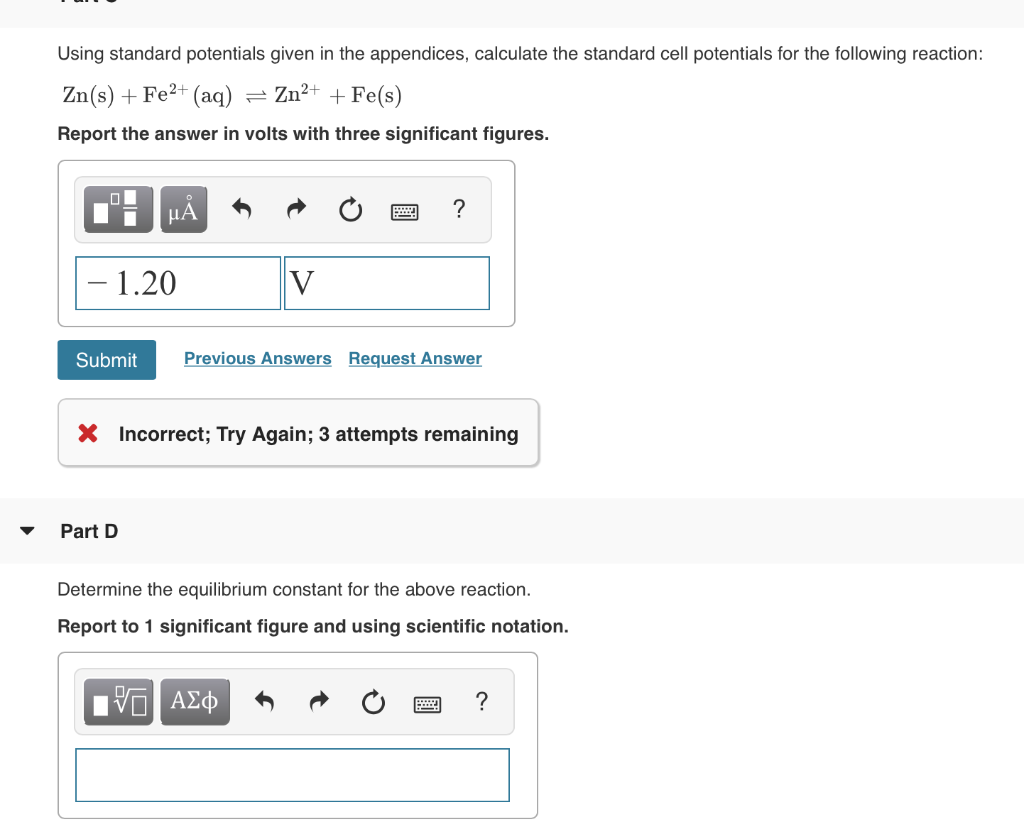 Solved Using standard potentials given in the appendices, | Chegg.com Solved Using standard potentials given in the appendices, | Chegg.com