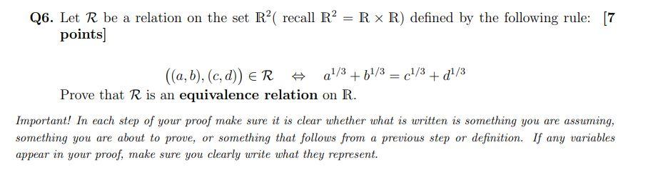 Solved Q6. Let R be a relation on the set R² recall RP = R | Chegg.com