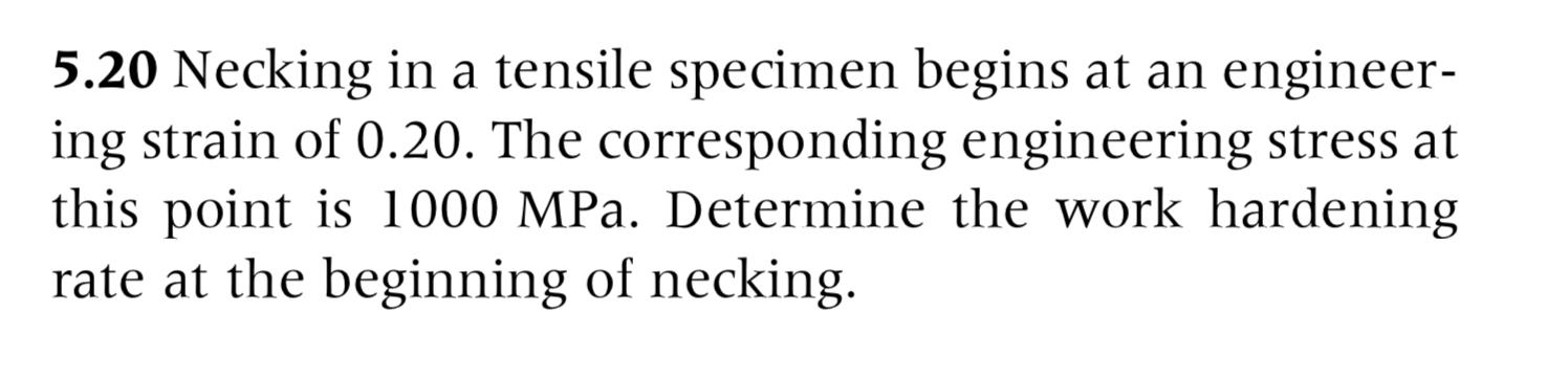 Solved 5.20 Necking in a tensile specimen begins at an | Chegg.com