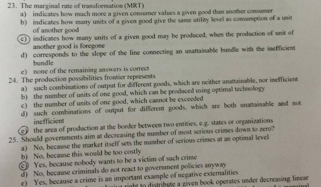 Solved 23. The marginal rate of transformation (MRT) a) | Chegg.com