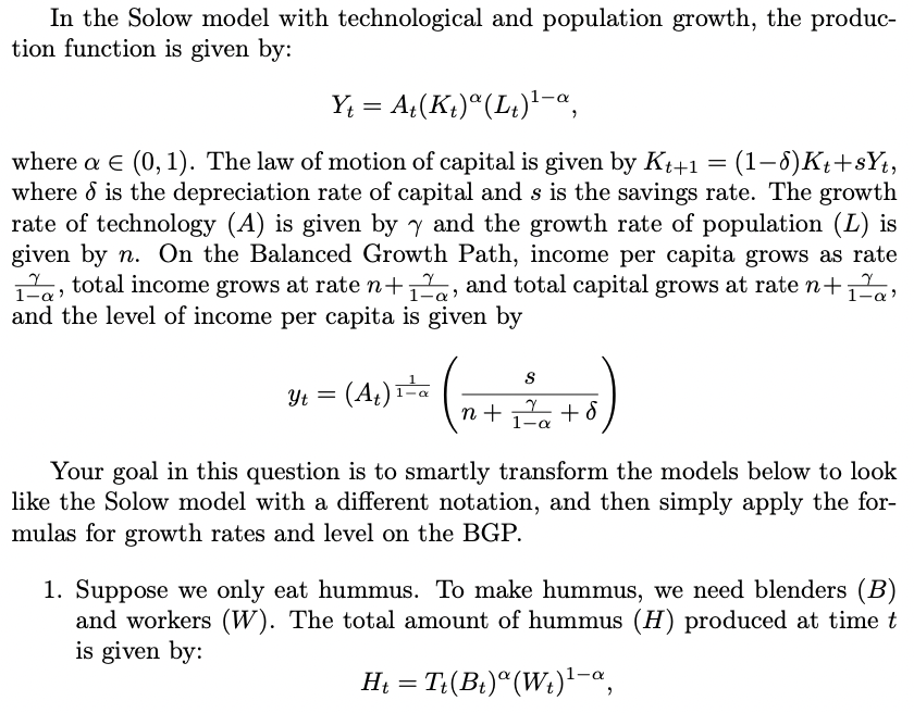 Solved In the Solow model with technological and population | Chegg.com