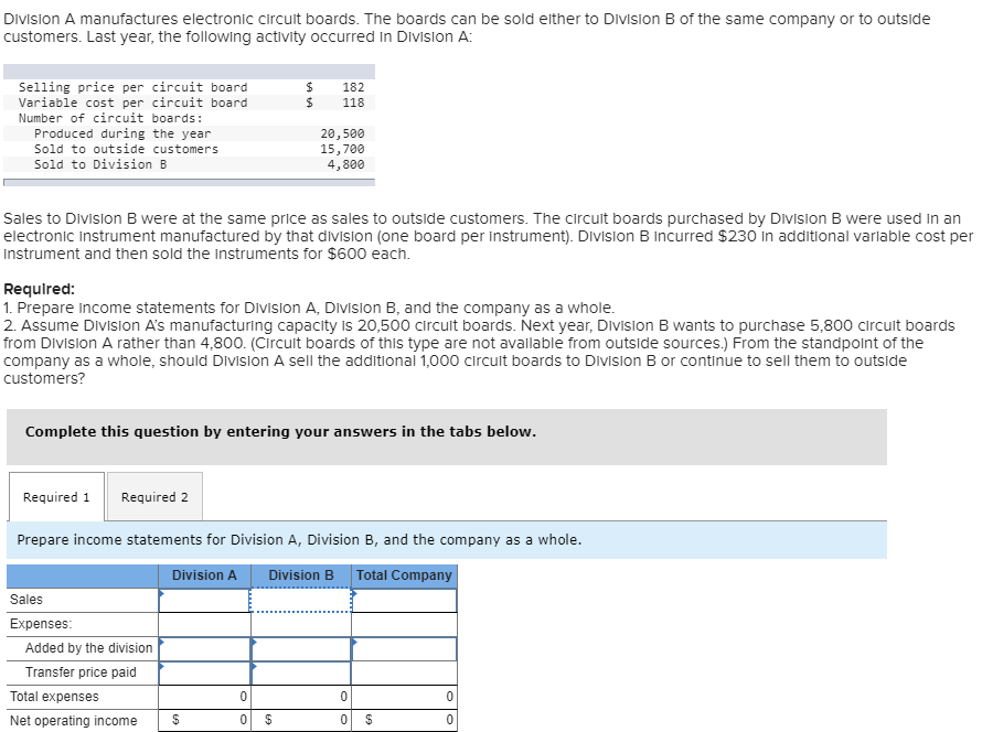 Solved Division A manufactures electronic circuit boards. | Chegg.com