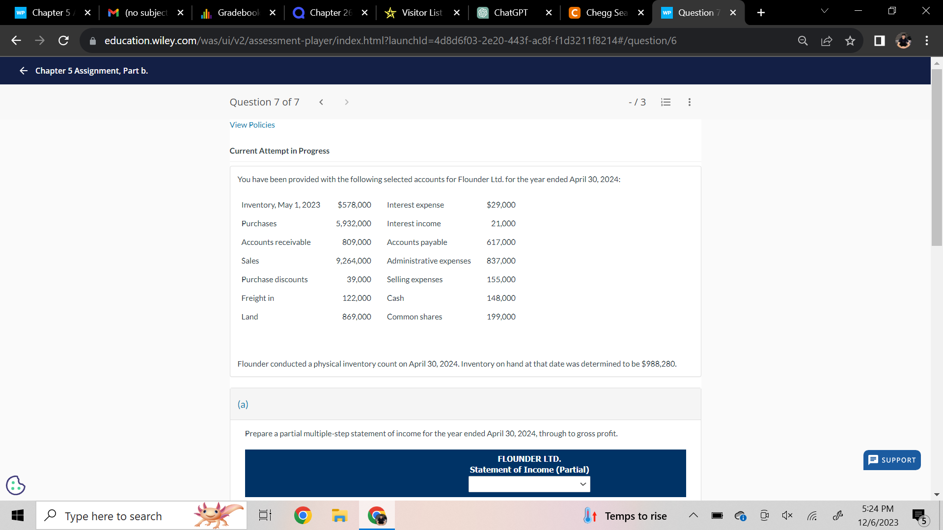 Solved Using Following data prepare a partial multi step | Chegg.com