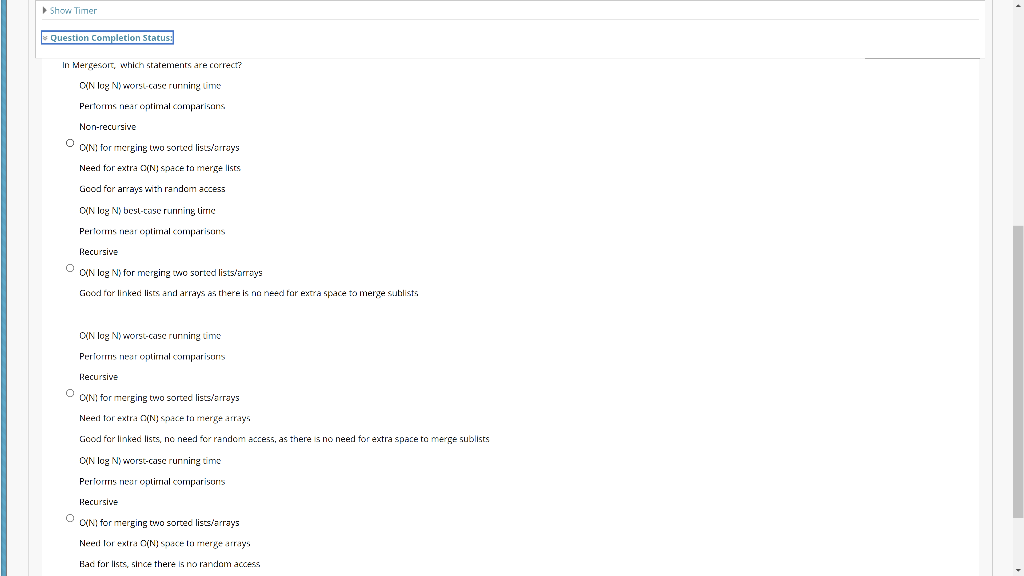Solved Show Timer Question Completion Status: In Mergesort, | Chegg.com