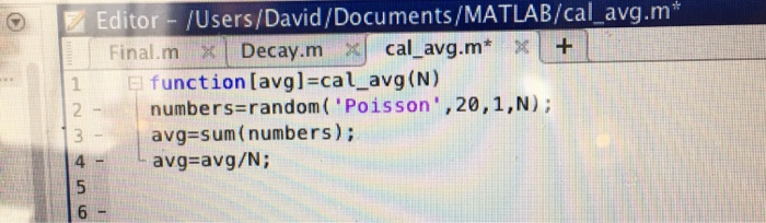 Editor Users/David/Documents/MATLAB/cal-avg . m* | Chegg.com