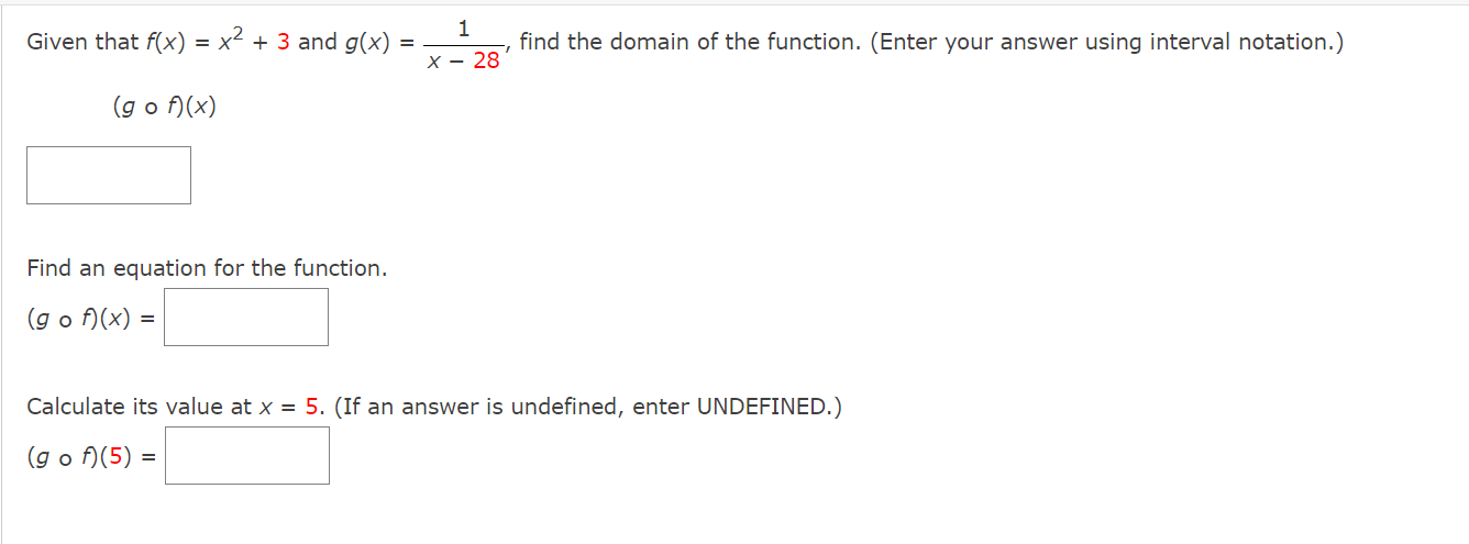 Solved Given that f(x)=x2+3 and g(x)=x−281, find the domain | Chegg.com