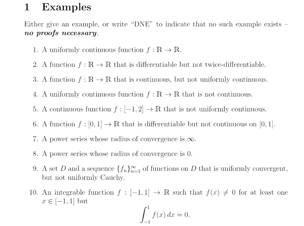 Solved 1 Examples Either give an example, or write “DNE” to | Chegg.com