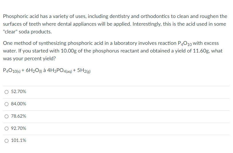 Solved Phosphoric acid has a variety of uses, including | Chegg.com