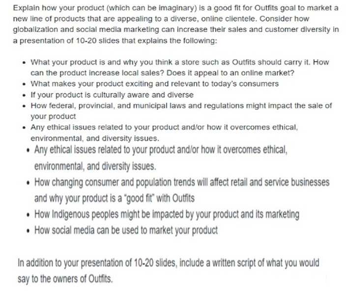 Solved Explain how your product (which can be imaginary) ﻿is | Chegg.com