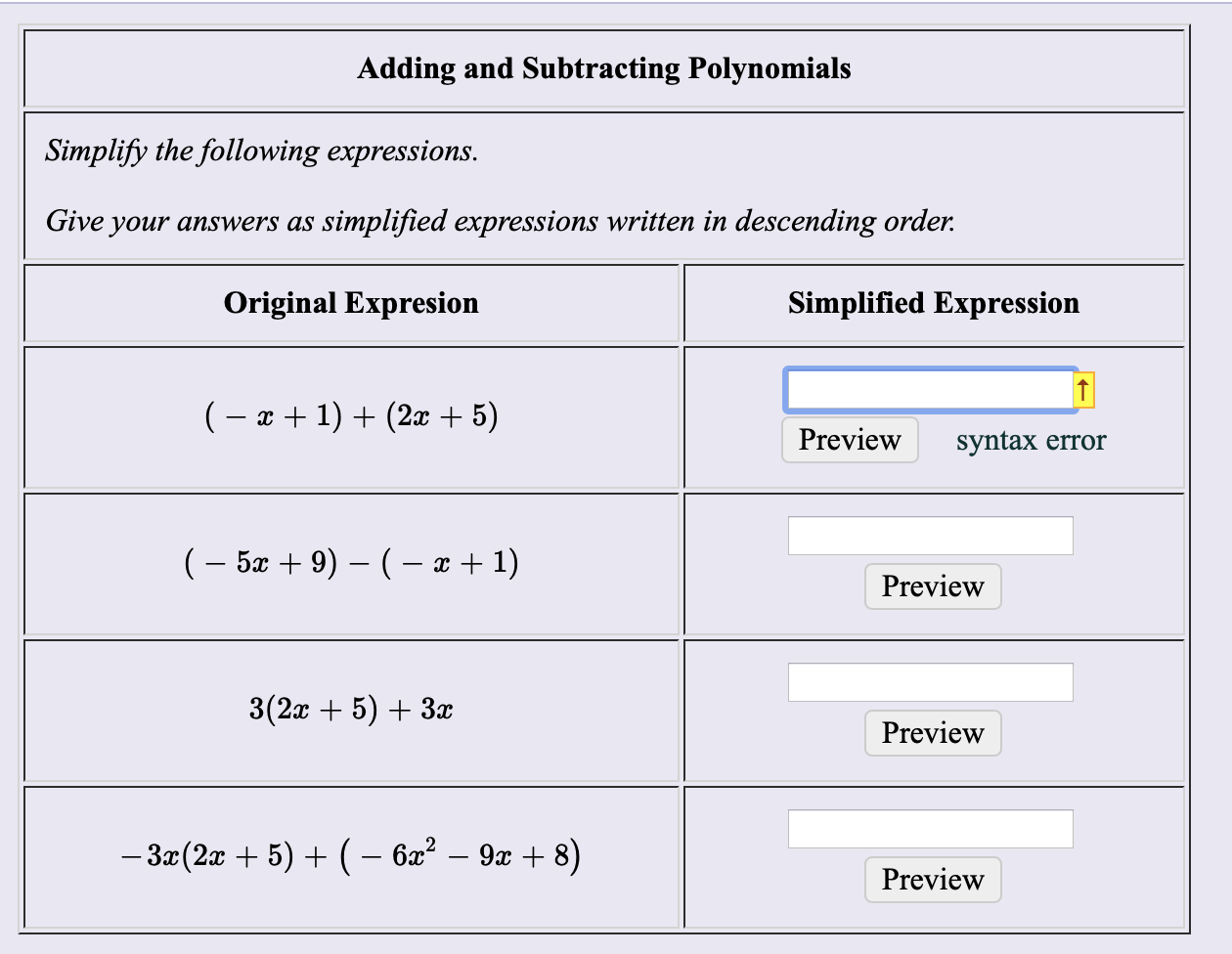 Solved Adding and Subtracting Polynomials Simplify the | Chegg.com