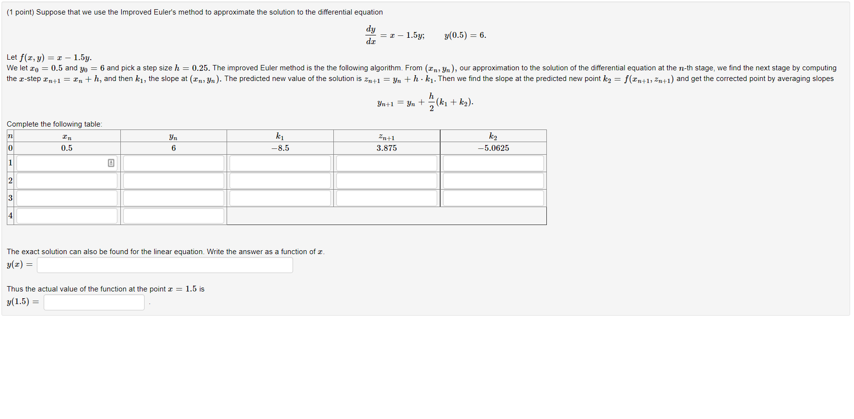 Solved (1 point) Suppose that we use the Improved Euler's | Chegg.com