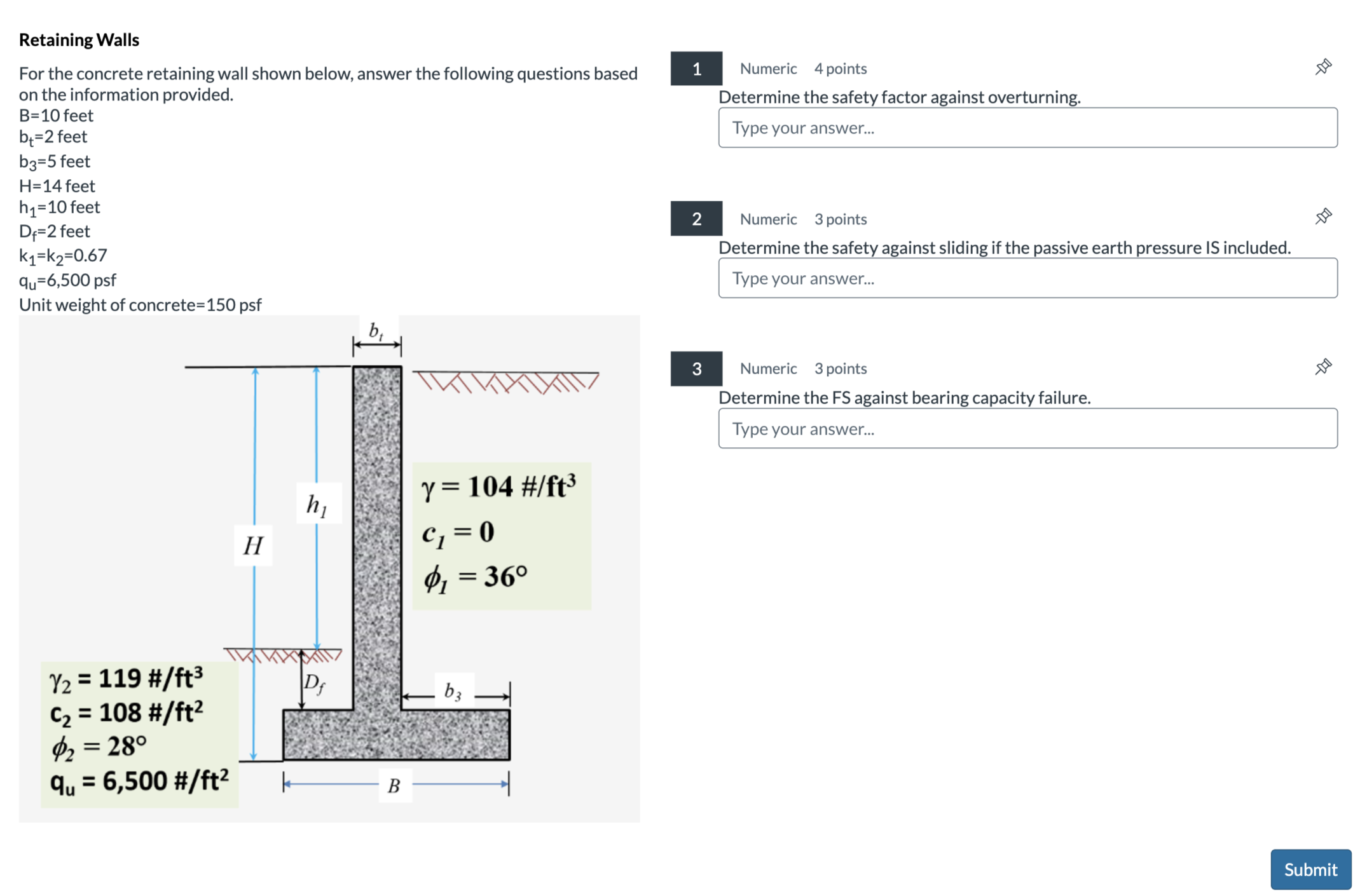Solved 1 ﻿Numeric 4 ﻿pointsDetermine the safetv factor | Chegg.com