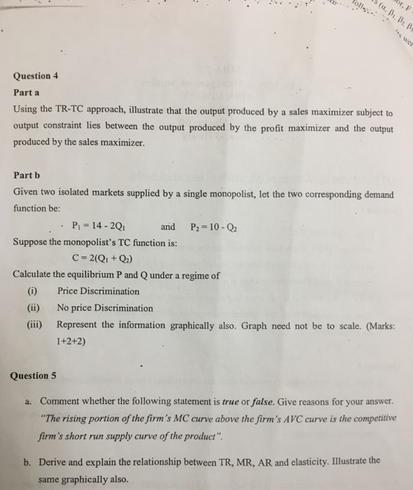 Solved Question 4 Part a Using the TR-TC approach, | Chegg.com
