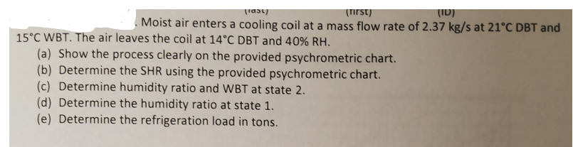 Solved Moist air enters a cooling cail at a mass flow rate | Chegg.com