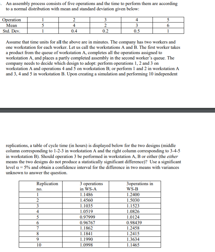 Solved An assembly process consists of five operations and | Chegg.com