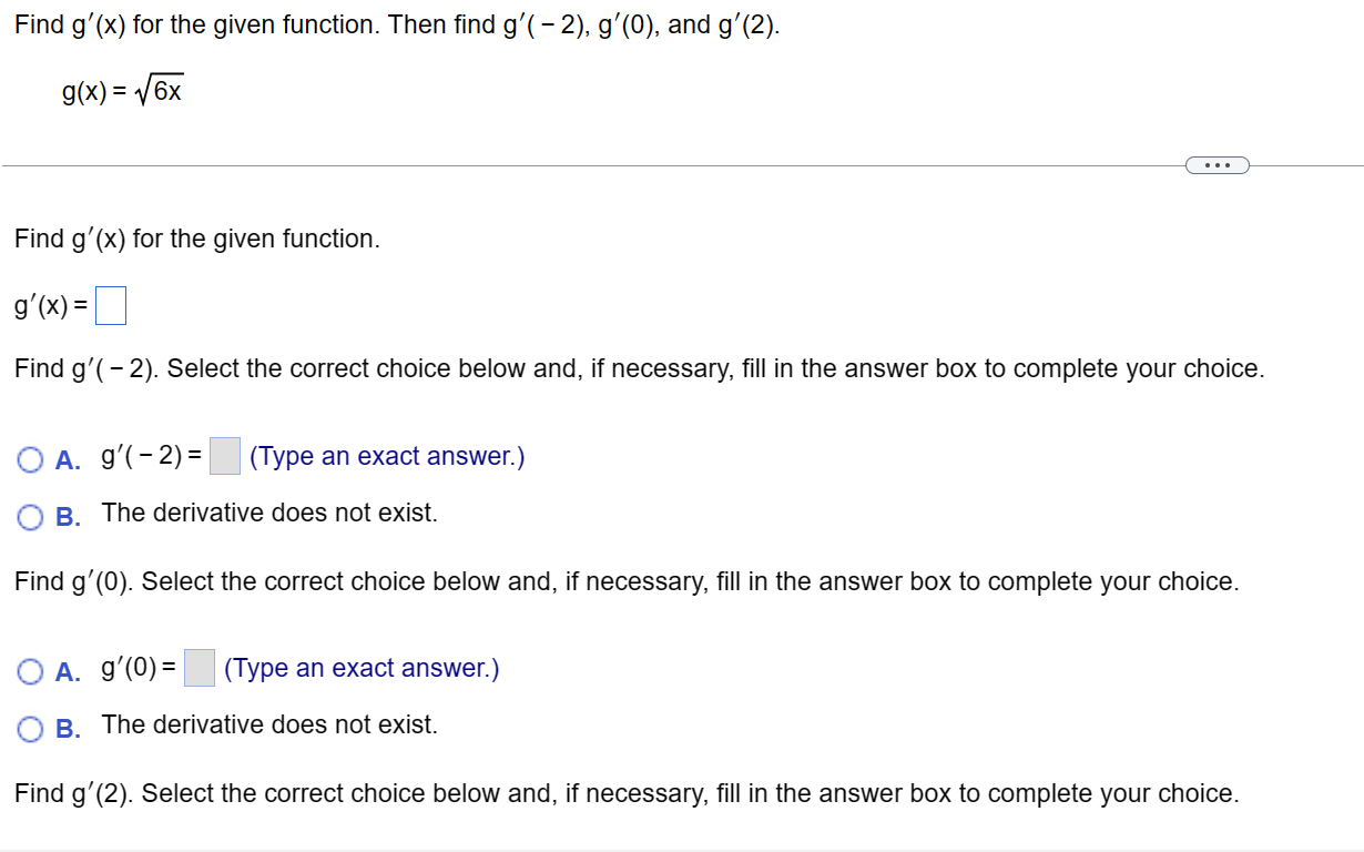 Solved Find g'(x) ﻿for the given function. Then find | Chegg.com
