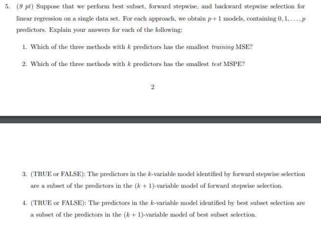 Solved Suppose That We Perform Best Subset Forward