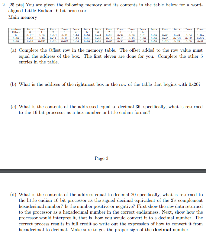 Solved 2. [25 pts) You are given the following memory and | Chegg.com
