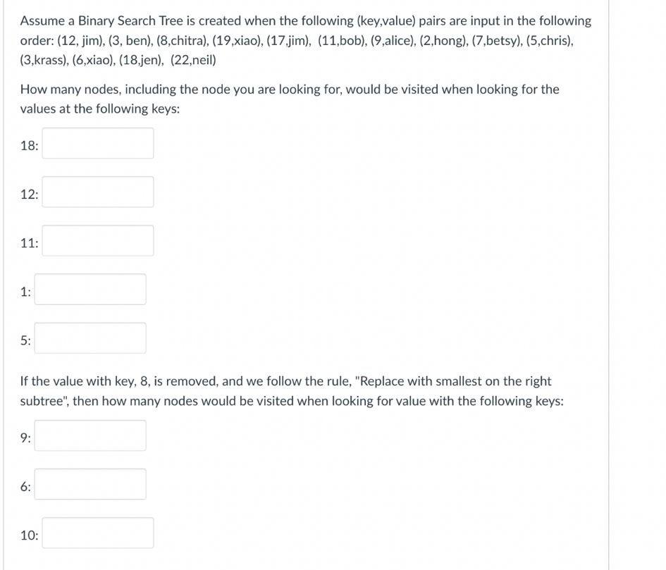 Solved Assume a Binary Search Tree is created when the | Chegg.com