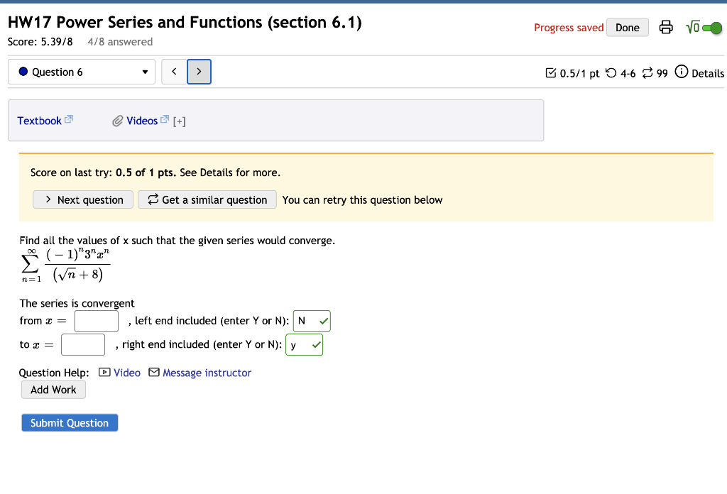 Solved HW17 Power Series and Functions (section 6.1) Pre | Chegg.com
