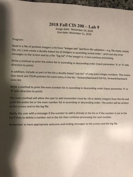 Solved 2018 Fall CIS 200- Lab 9 Assign date: November 14, | Chegg.com