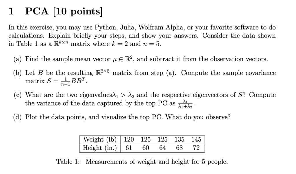 Solved 1 PCA (10 points) In this exercise, you may use | Chegg.com