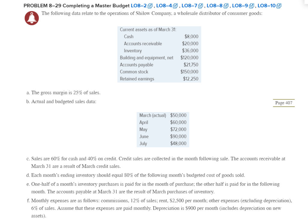 Solved PROBLEM 8-29 Completing a Master Budget LO8-2 | Chegg.com
