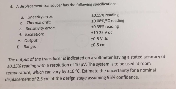 Solved A displacement transducer has the following | Chegg.com