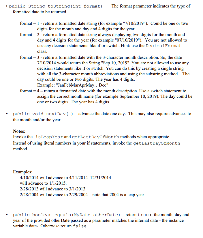 Solved - public String toString(int format) - The format | Chegg.com