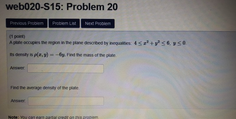 Solved web020-S15: Problem 20 Previous Problem Problem List | Chegg.com