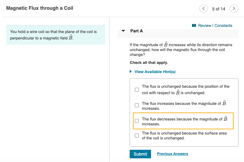 Solved Magnetic Flux through a Coil Review | Chegg.com