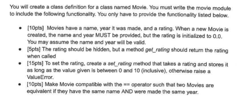 Solved You will create a class definition for a class named | Chegg.com