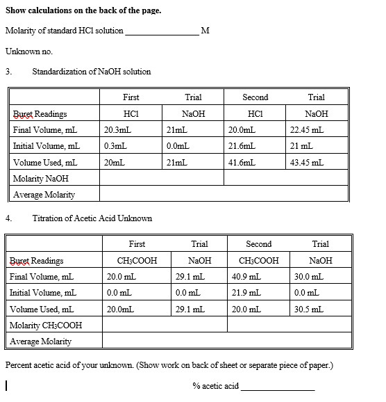 Solved Volumetric Analysis–Acid-Base Titrations | Chegg.com
