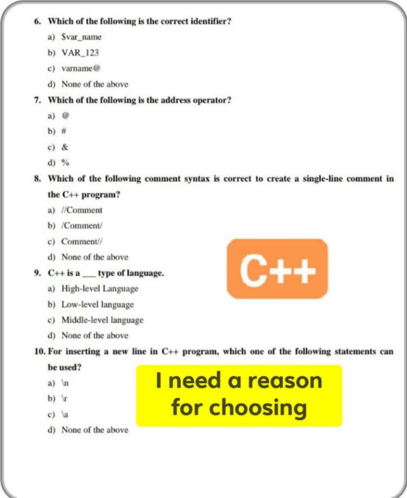 Solved 6. Which of the following is the correct identifier? | Chegg.com