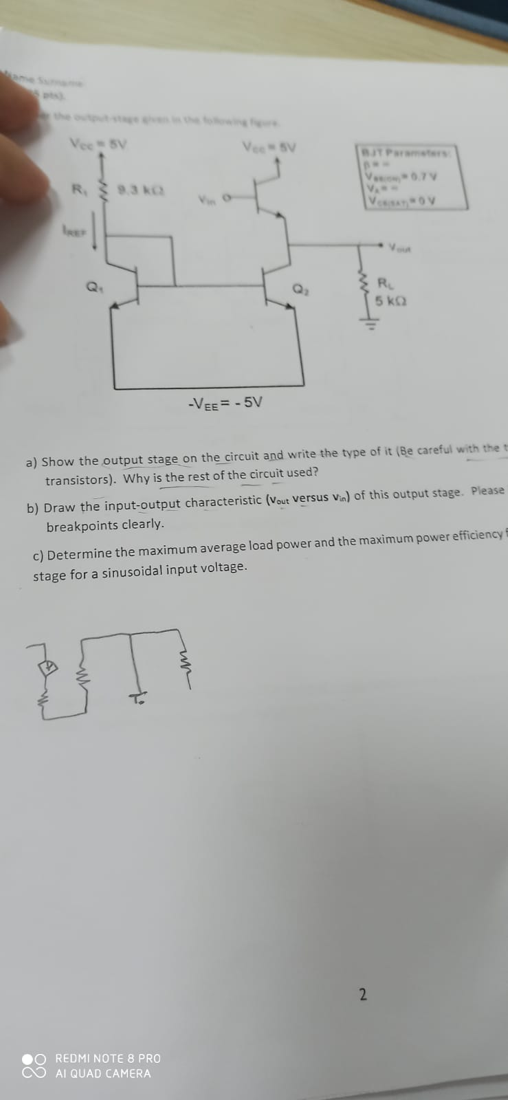 Solved a) ﻿Show the output stage on the circuit and write | Chegg.com