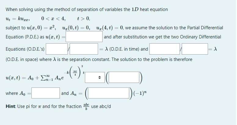 Solved When solving using the method of separation of | Chegg.com