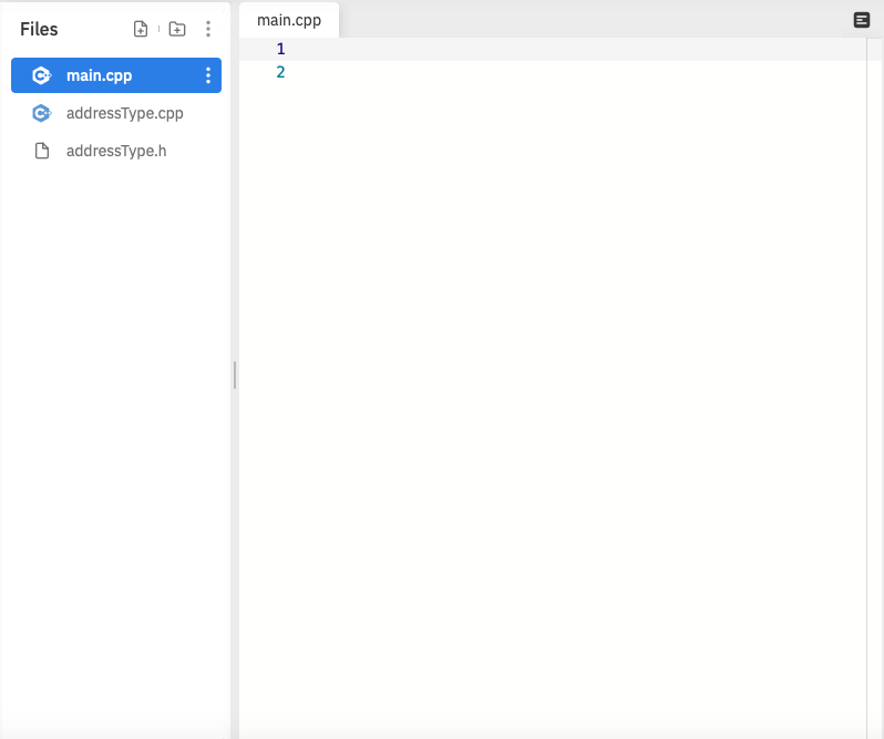Solved Files : UD main.cpp 1 2 main.cpp addressType.cpp | Chegg.com