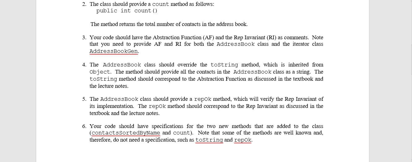 Create AddressBook class to meet these requirements | Chegg.com