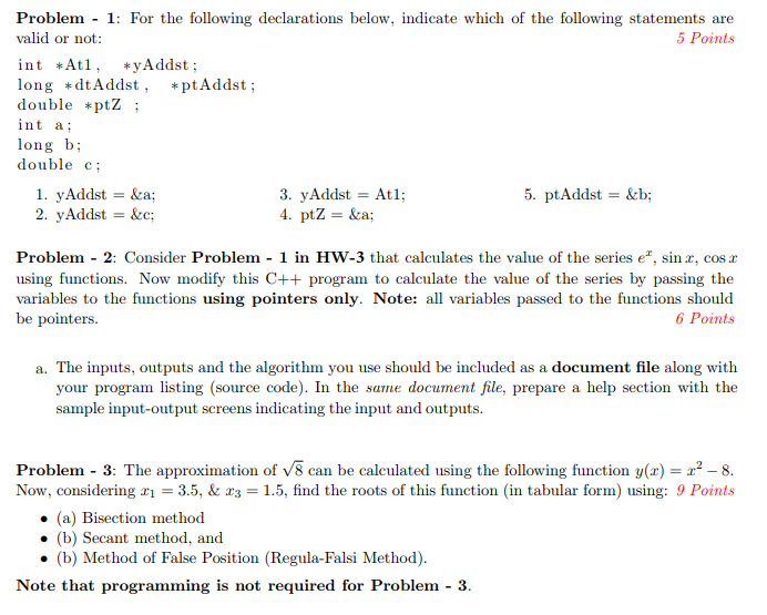 Solved Problem - 1: For the following declarations below, | Chegg.com Solved Problem - 1: For the following declarations below, | Chegg.com