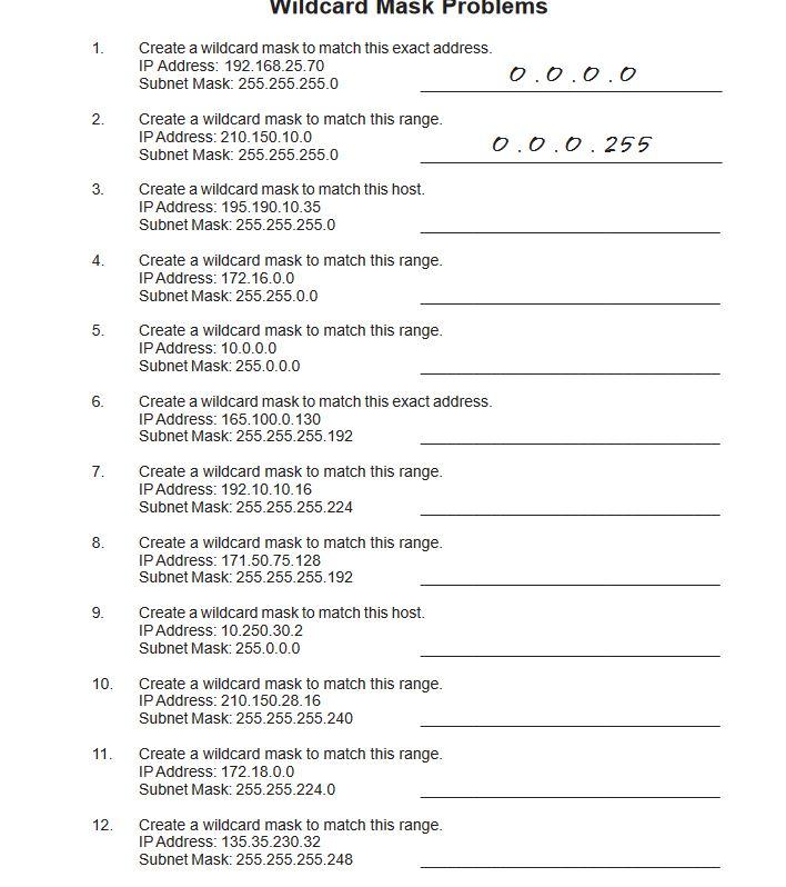 Solved Topic: wildcard mask problems (page 17 of the ACL | Chegg.com
