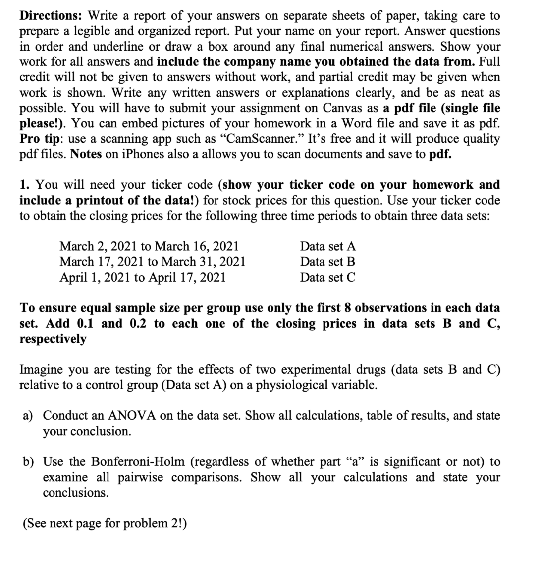 Solved Directions: Write a report of your answers on | Chegg.com