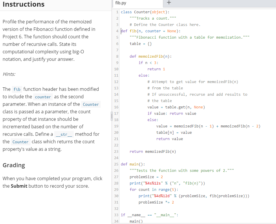 Instructions fib.py Profile the performance of the | Chegg.com