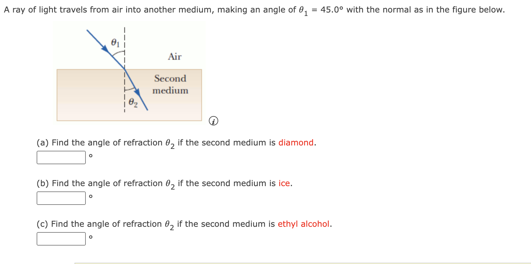 Solved ray of light travels from air into another medium, | Chegg.com