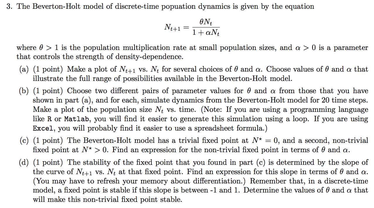 3. The Beverton-Holt model of discrete-time popuation | Chegg.com