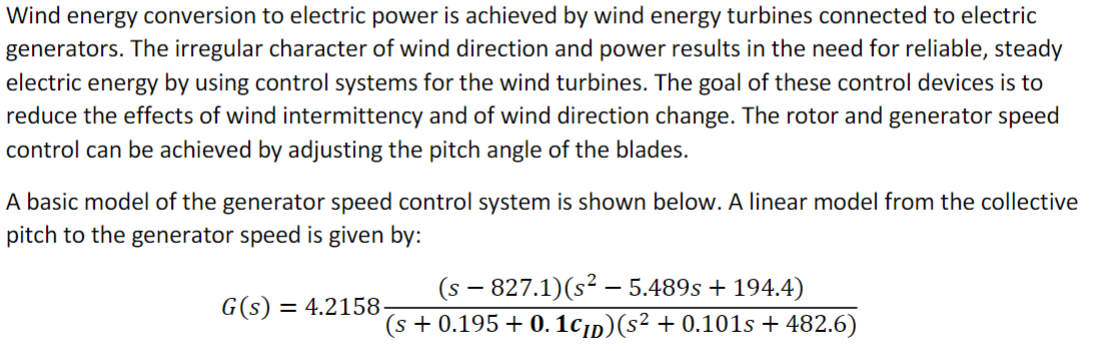 Wind energy conversion to electric power is achieved | Chegg.com