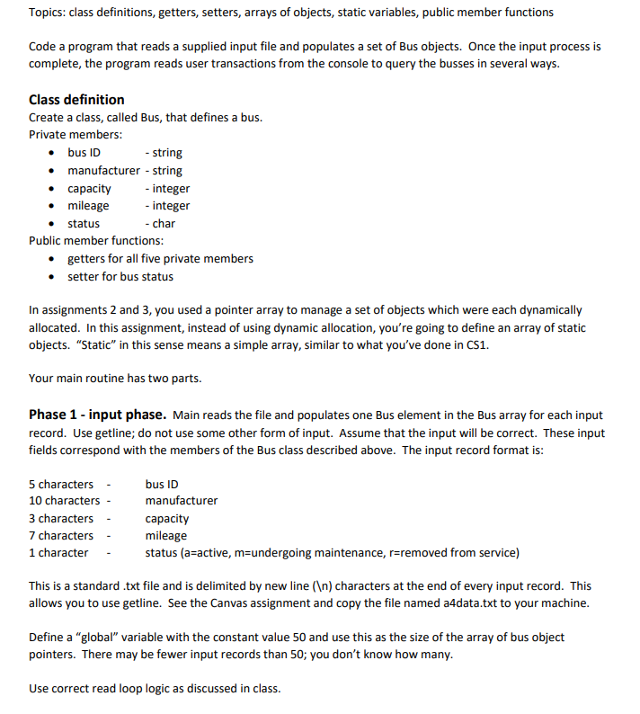 Solved Topics: class definitions, getters, setters, arrays | Chegg.com